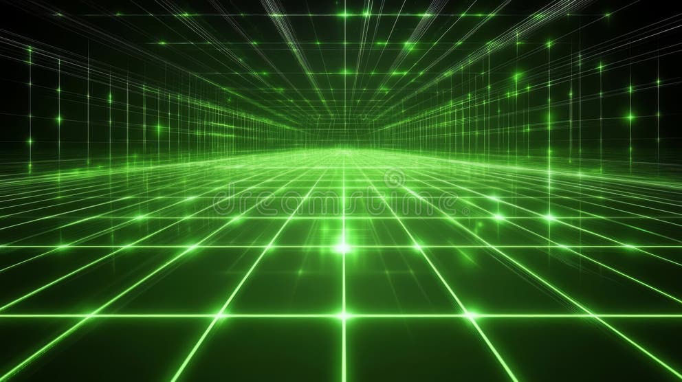 Glowing Green Grid Lines Digital Abstract Background Stock Illustration ...