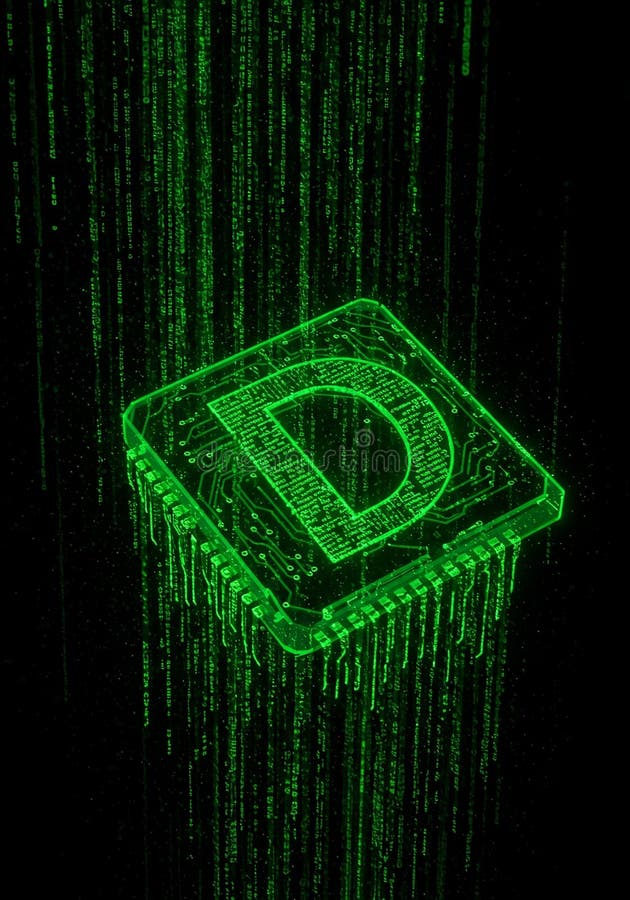 Glowing Green Letter D in Digital Matrix Background Stock Illustration ...
