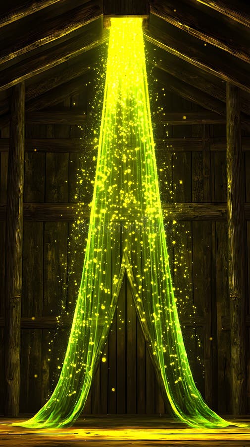 Glowing Green Light Beams through a Curtain Stock Illustration ...