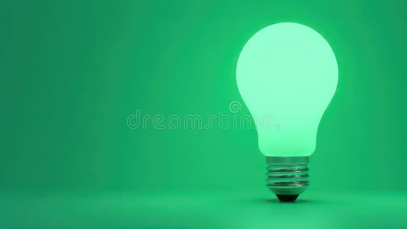 Glowing Green Light Bulb on Solid Background for Eco-friendly Concepts ...
