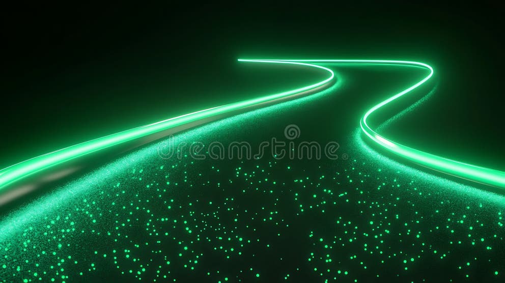 Glowing Green Light Path on Dark Background Representing Data Transfer ...