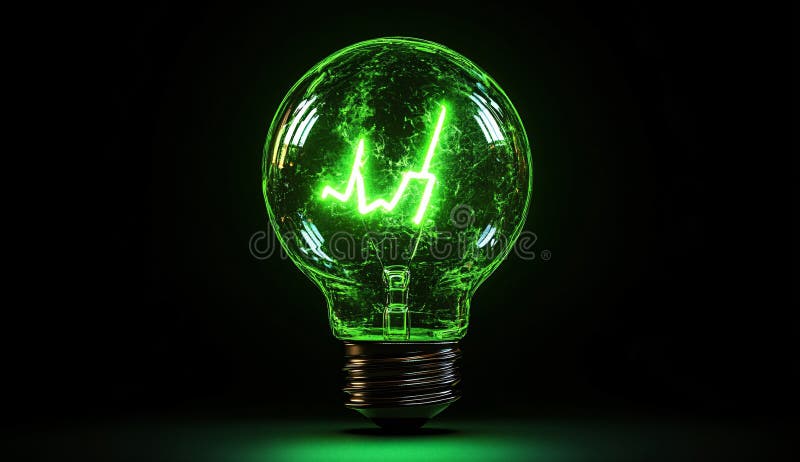 Glowing Green Lightbulb with Energy Graph High Quality Image Stock ...