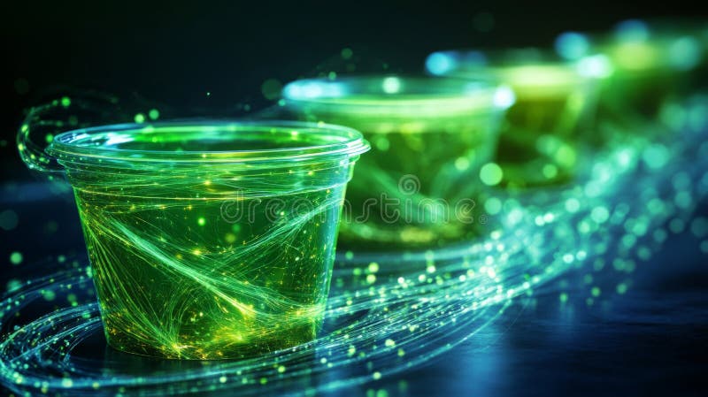 Glowing Green Liquid in Cups with Dynamic Particles Stock Illustration ...