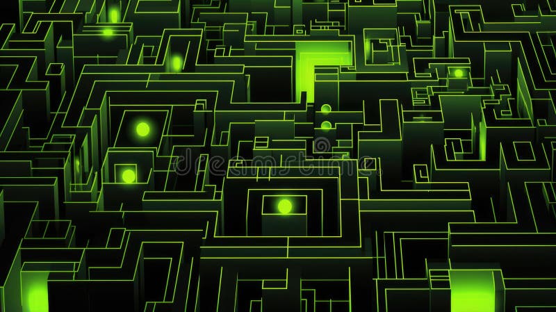 Glowing Green Maze: Abstract Labyrinth of Light Stock Illustration ...