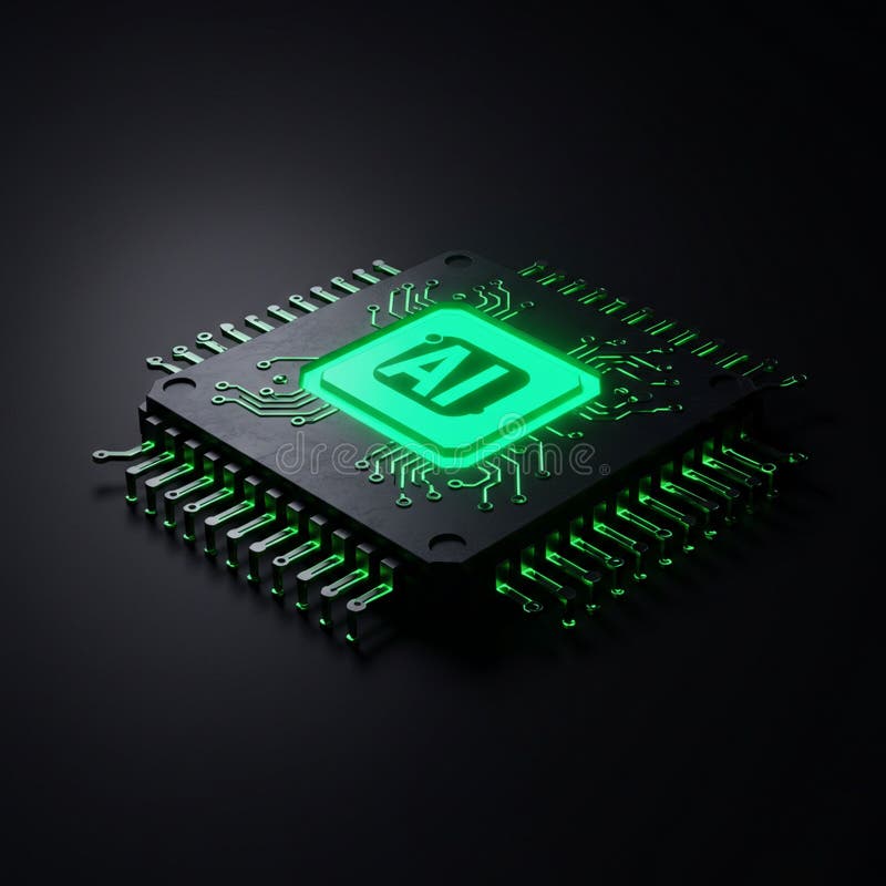 A Glowing Green Microchip Features the Letters "AI" Prominently at Its ...