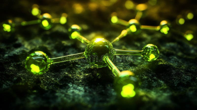 Glowing Green Molecular Structure on Dark Surface Stock Illustration ...