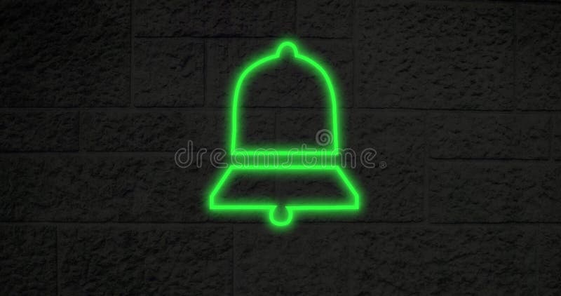 Glowing Green Neon Bell Sign on Textured Brick Wall, Symbolizing ...