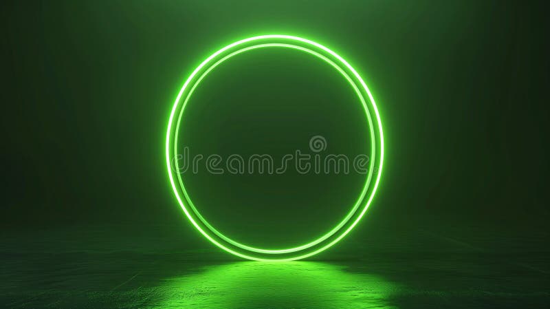 Glowing Green Neon Circle on Black Background Stock Illustration ...