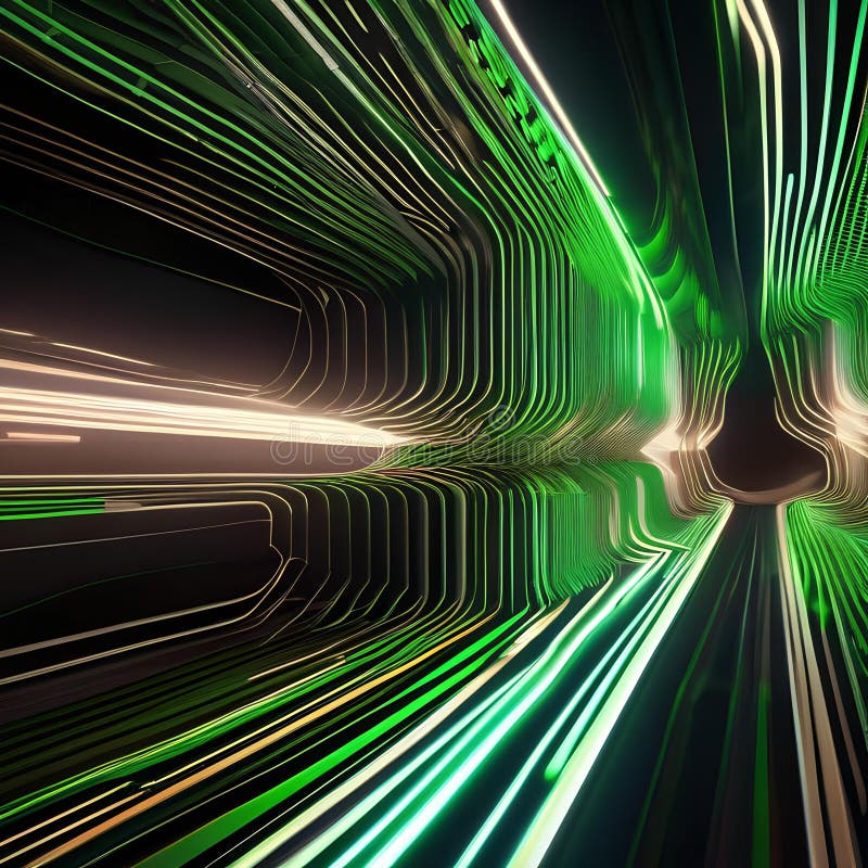 Glowing Green Neon Lines Forming a Mesmerizing Abstract Pattern in a 3D ...