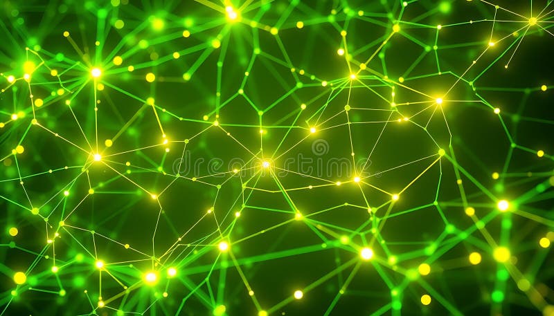 Glowing Green Network Bright Nodes Lines Abstract Background Stock ...