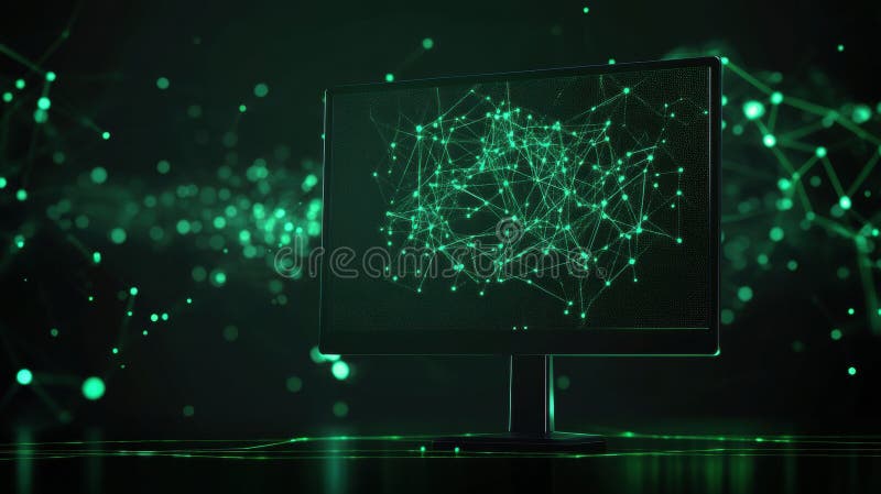 A Glowing Green Network Grid Appears on a Monitor, Symbolizing ...