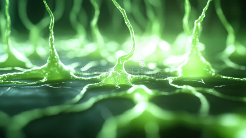 Glowing Green Neural Network Illustration with Interconnected Synapses ...