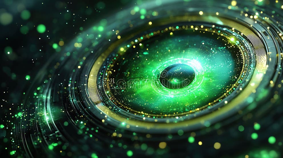 Glowing Green Orb Technology, Dark Space Background, Energy Particles ...