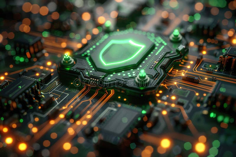 Glowing Green Shield Icon on Digital Background Representing Security ...