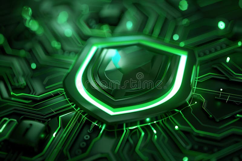 Glowing Green Shield Icon on Digital Background Representing Security ...