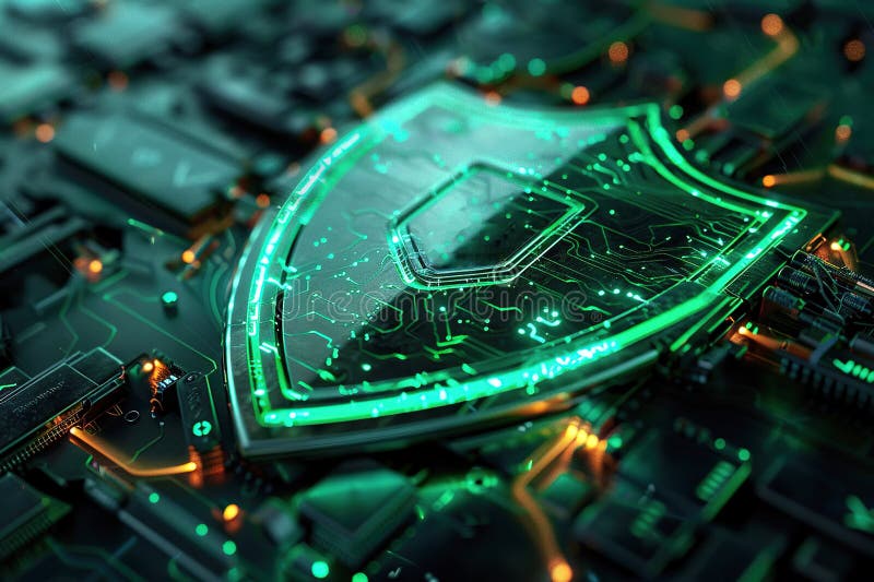 Glowing Green Shield Symbol Protection Security Abstract Background ...
