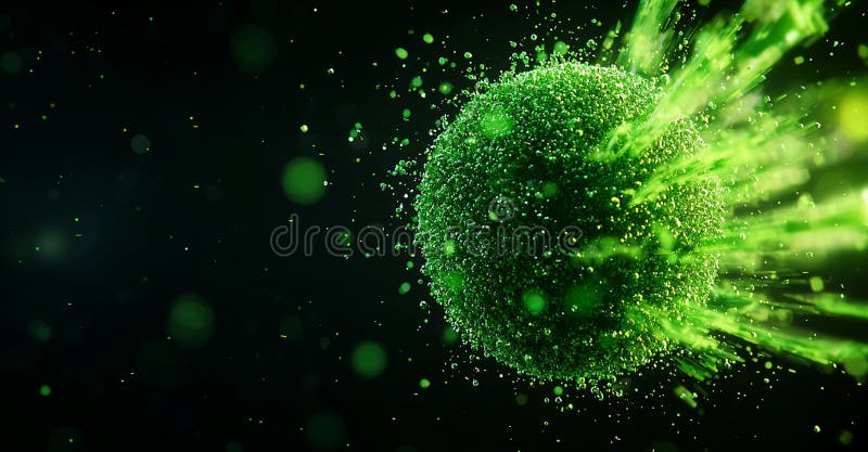 Glowing Green Sphere with Particles Radiating Outward, Creating Dynamic ...