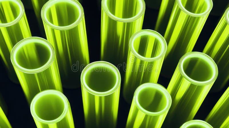 Glowing Green Test Tubes in Dark Laboratory Setting Stock Photo - Image ...