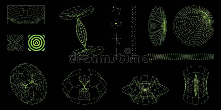 Glowing Green Wireframe Mathematical Structures, Quantum Waveforms ...