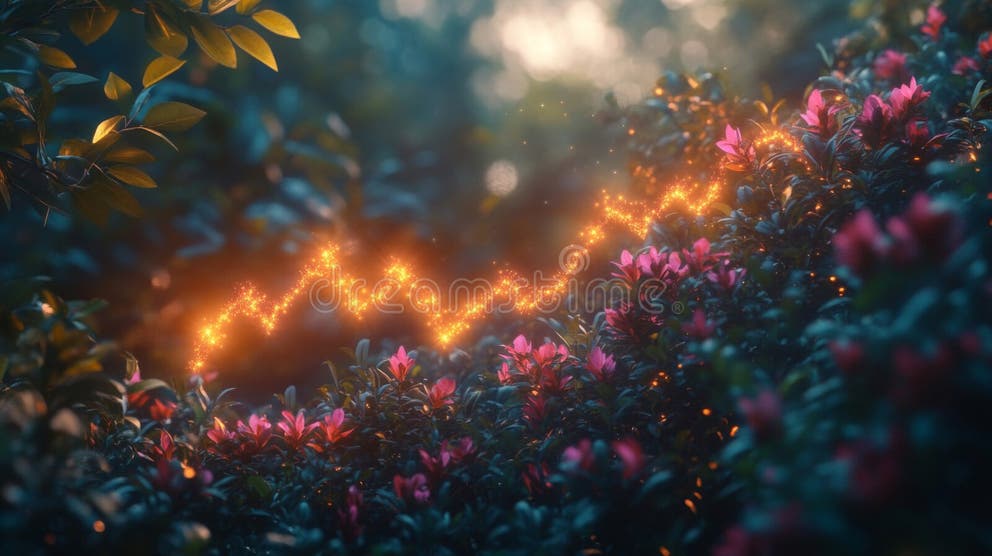 Glowing Growth Chart in Lush, Magical Garden Stock Illustration ...