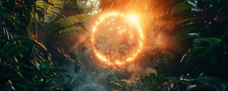 A Glowing Halo Enveloped by Exotic Plants Symbolizing Energy within the ...