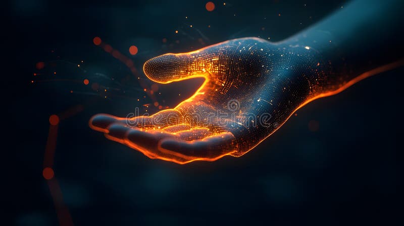 Glowing Hand with Biometric Scanning Effect Stock Illustration ...