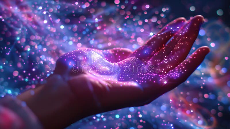 Glowing Hand with Cosmic Dust Stock Illustration - Illustration of ...