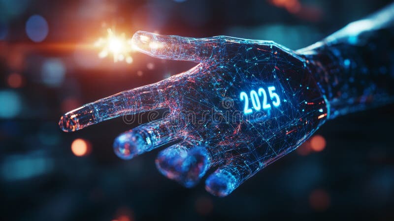 Glowing Hand Illuminating Digital 2025 Futuristic Hand Glowing Digits ...