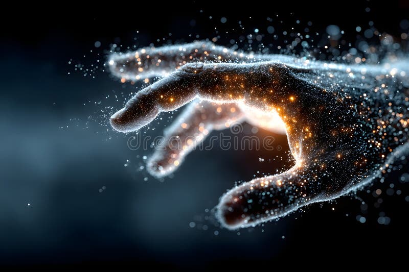 Glowing Hand Made of Particles Reaching Out Stock Illustration ...
