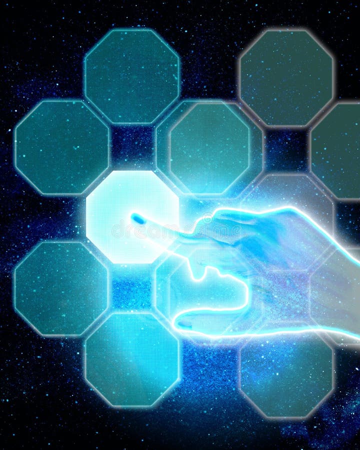 Glowing hand pushing stock illustration. Illustration of fiber - 21555652