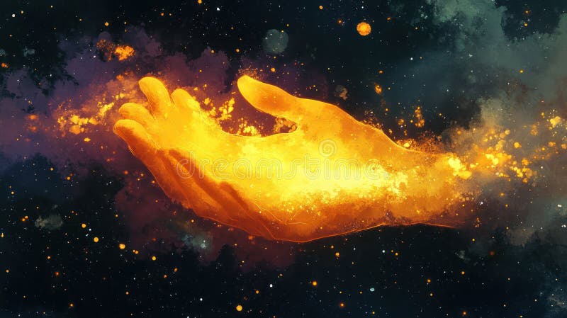 Cosmic Hand Holding Galaxy, Celestial Energy Stock Illustration ...