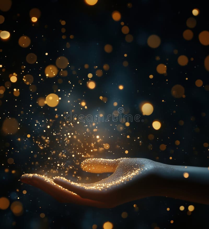 Glowing Hand with Sparkling Particles and Bokeh Effect, Captivating ...