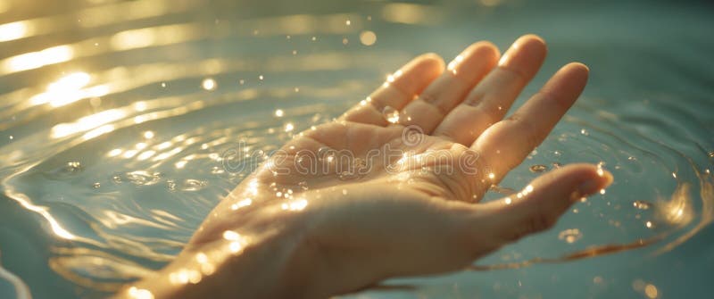 Glowing Hand with Water and Sunlight Energy Stock Image - Image of ...