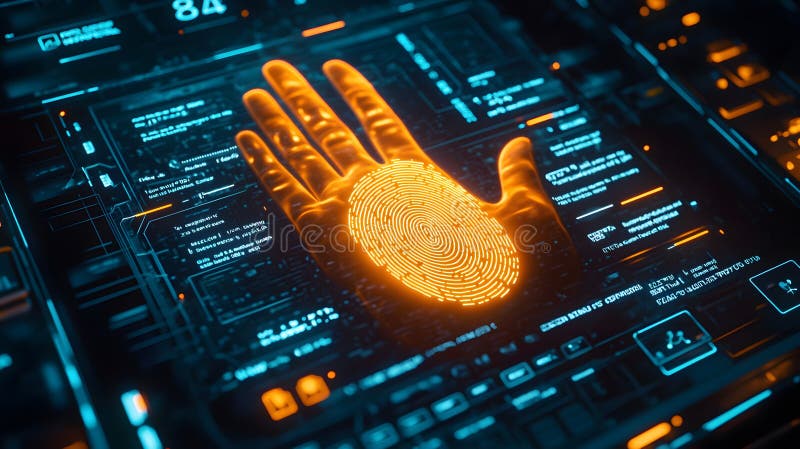 Glowing Handprint Biometric Detection Technology Stock Illustration ...
