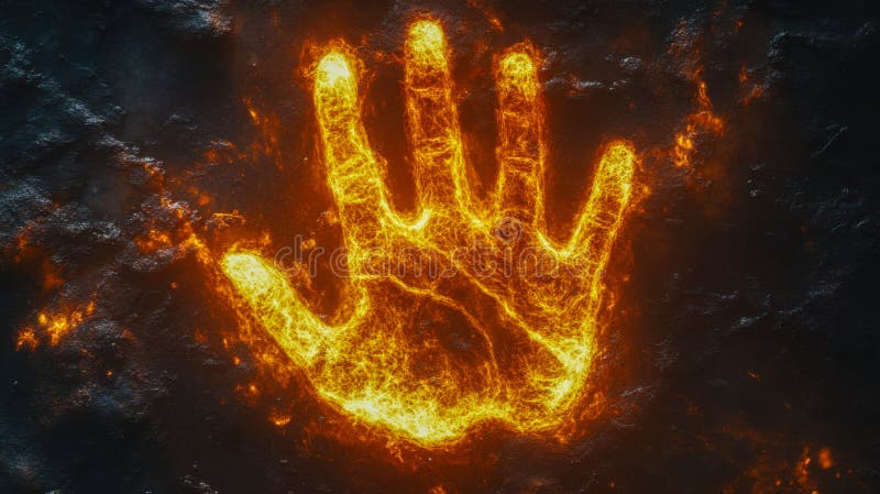 Glowing Handprint on Dark Surface Symbolizing Heat and Energy Concept ...
