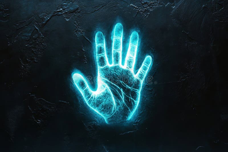 Glowing Handprint on Dark Wall Symbolizing Connection and Energy Stock ...