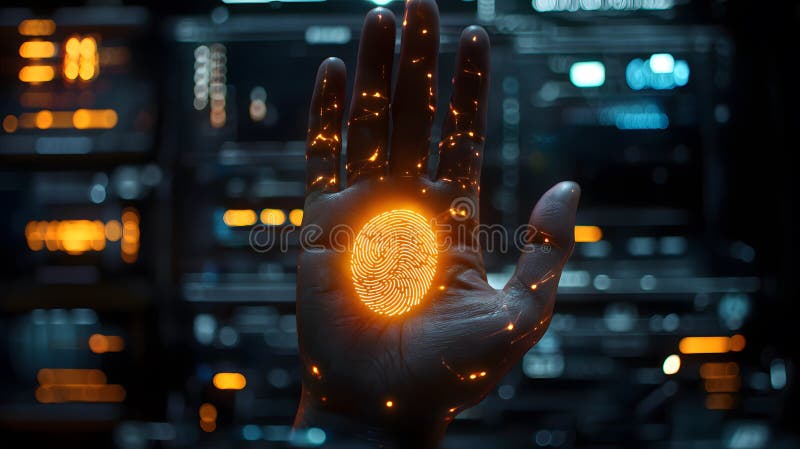Glowing Handprint for Secure Access Control Stock Illustration ...