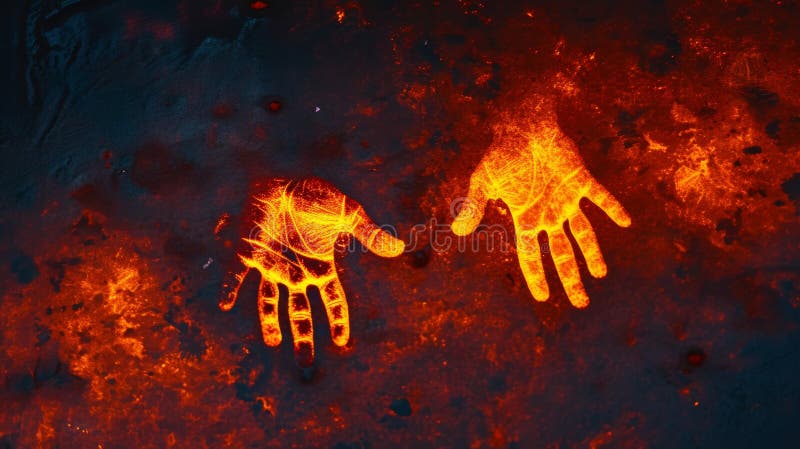 Glowing Handprints on a Dark Surface Stock Photo - Image of light ...