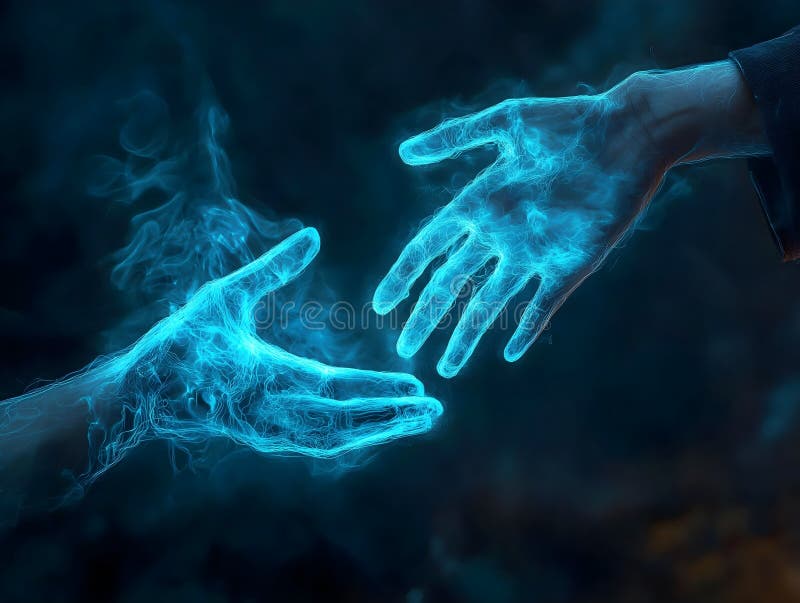 Glowing Hands Gently Interacting, a Digital Illustration Stock ...