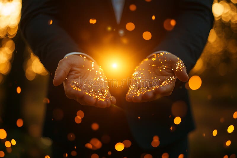 Glowing Hands in Twilight stock illustration. Illustration of nature ...