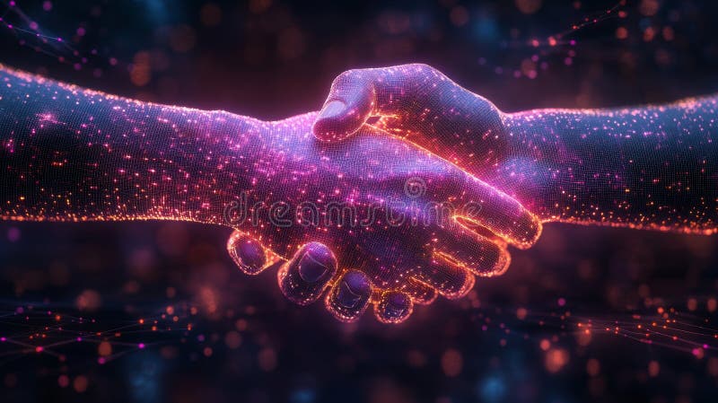 A Glowing Handshake Symbolizes Unity and Collaboration in a Digital ...