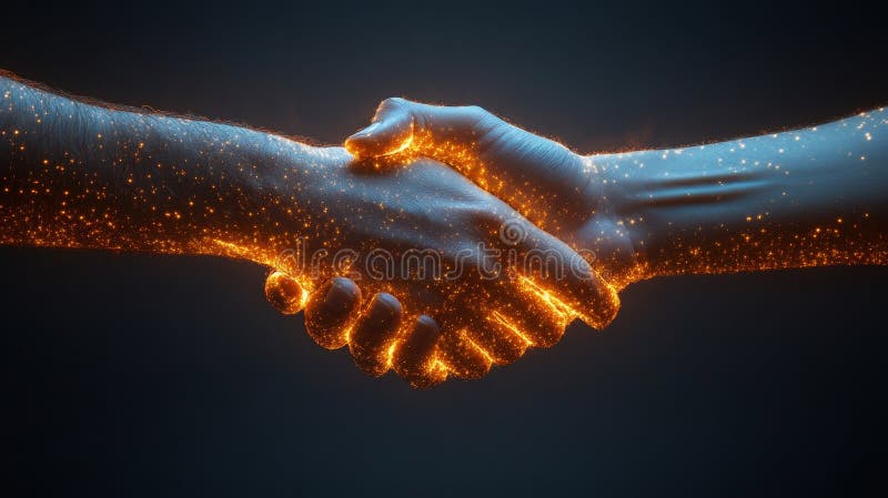 A Glowing Handshake Symbolizing Partnership and Collaboration in a ...