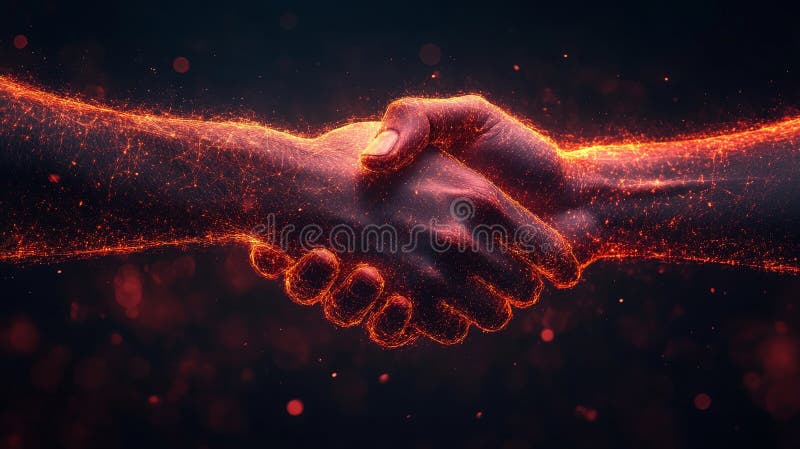 A Glowing Handshake Symbolizing Partnership and Unity Against a Dark ...