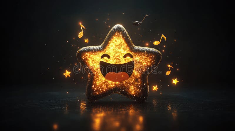 Glowing Happy Star Musical Notes Dark Background Stock Photos - Free ...