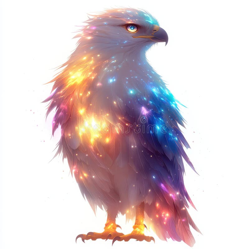 Glowing Hawk with Colorful Radiant Plumage and Sparkling Feathers Stock ...