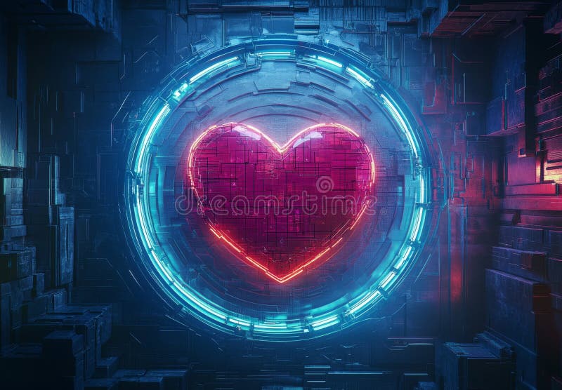 Glowing Heart and Abstract Hi-tech Design Elements Make Up a Happy ...
