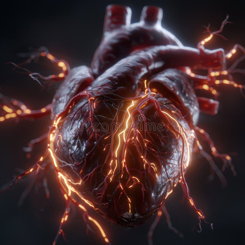 Glowing heart anatomy stock illustration. Illustration of model - 327173045