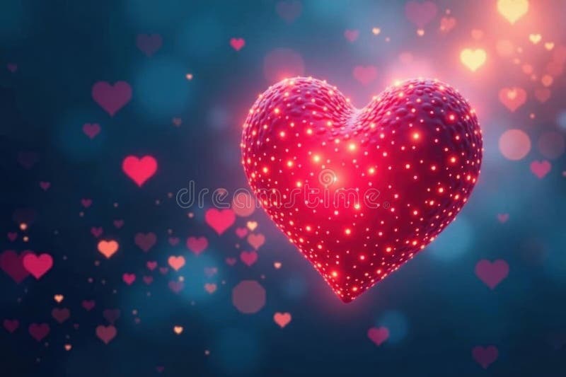 Glowing Heart, Azure Background, Bokeh Effect, Dreamy, Decoration Stock ...