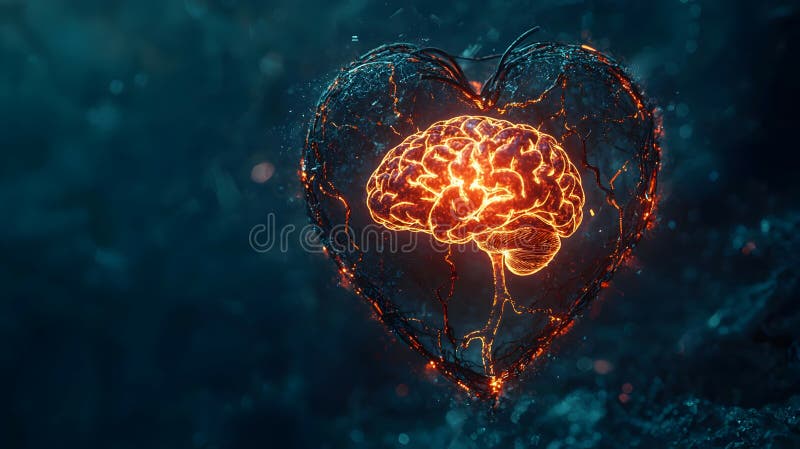 Glowing Heart and Brain Connection Concept Stock Illustration ...
