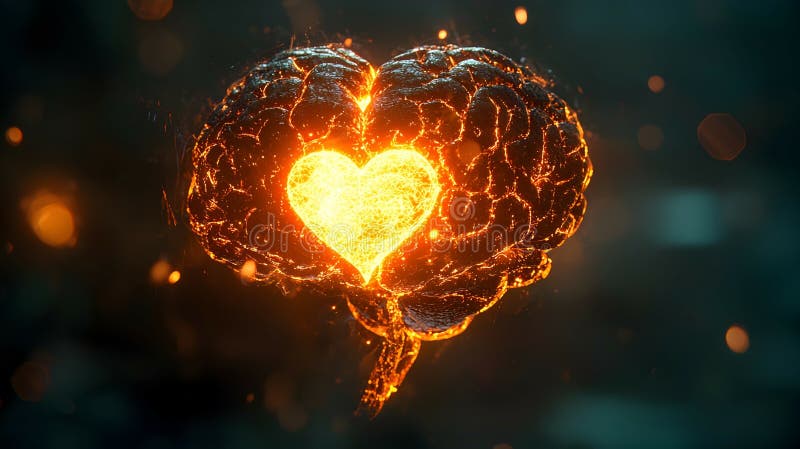 Glowing Heart in a Brain Symbolizing Emotion and Thought Stock ...